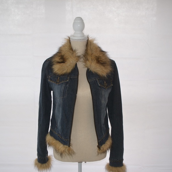 giacca | Jackets & Coats | Giacca Faux Fur Denim Studded Jacket | Poshmark
